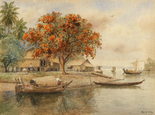 Burmese painting by U MT Hla - Michael Backman Ltd