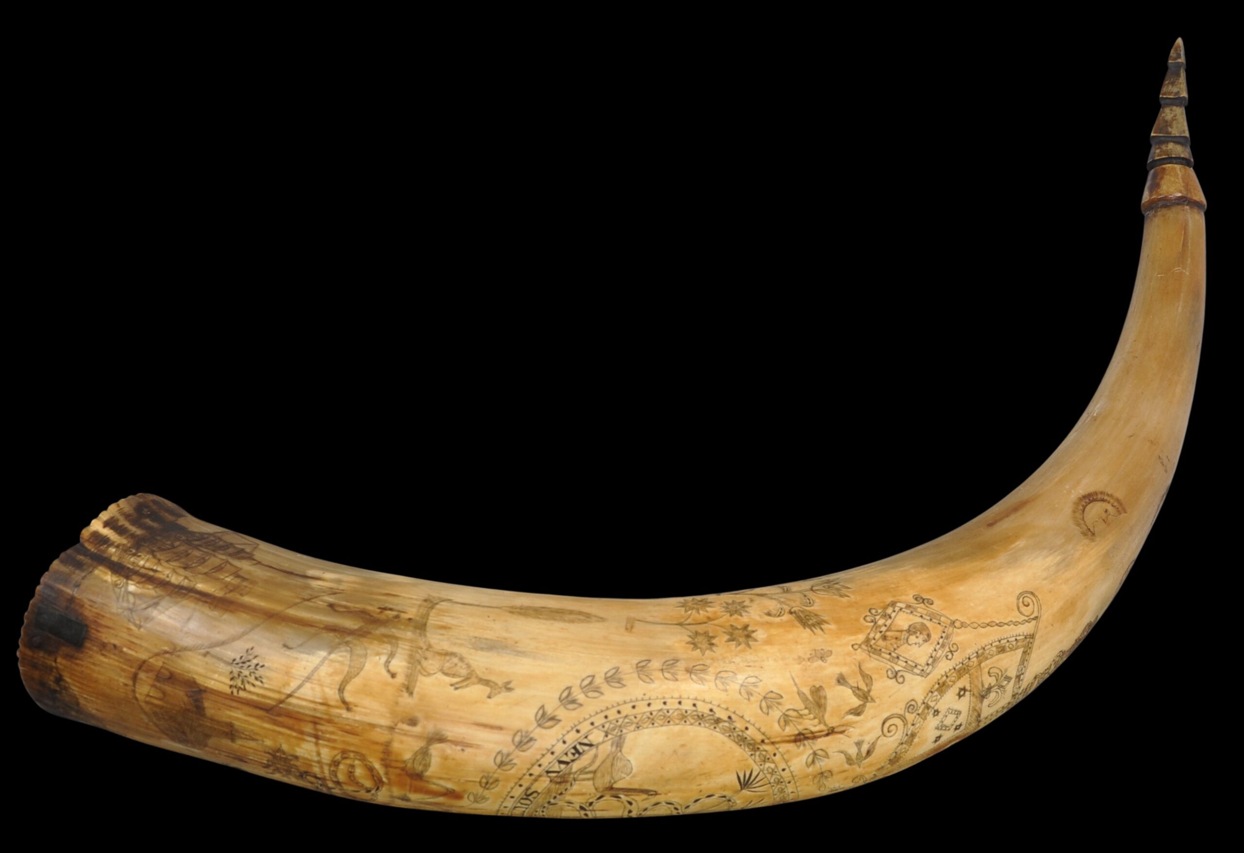 Early Colonial Australian Engraved Powder Horn - Michael Backman Ltd